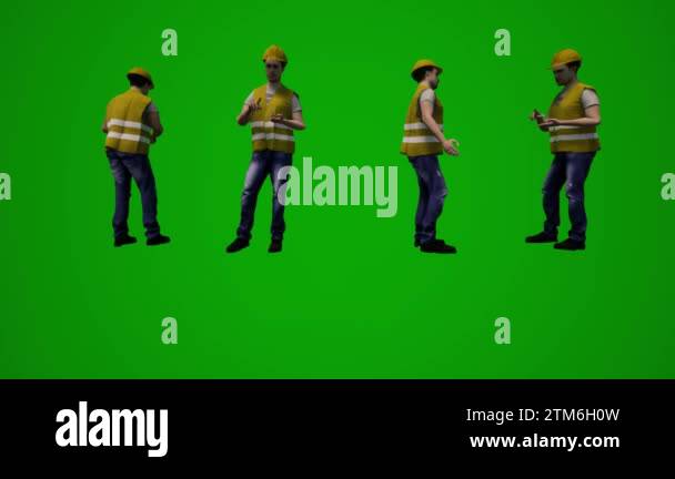 3D several architects and construction workers green screen walking and ...