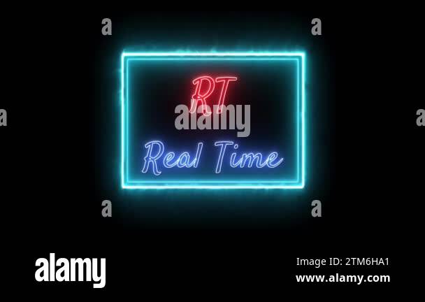 RT - Real Time Neon Red-blue Fluorescent Text Animation green frame on ...