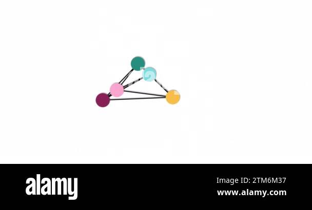 Animation with moving lines and circle shapes linked together. Abstract ...