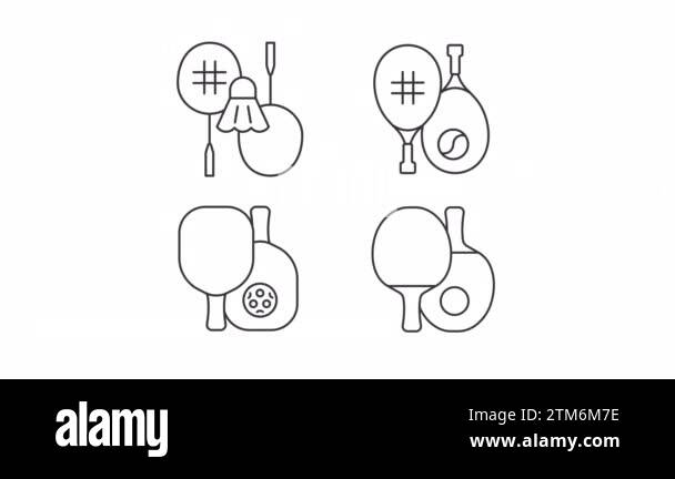 Racquet sports linear animations. Pair of rackets and ball. Summertime ...