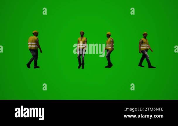 3D several architects and construction workers green screen walking and ...