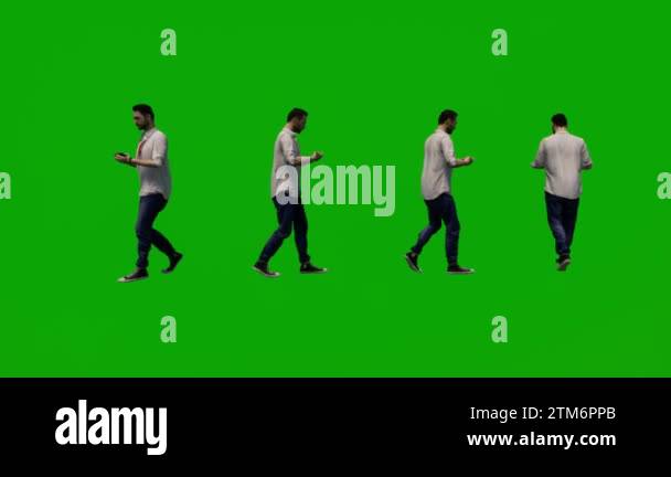 3D young white man green screen talking the phone and checking the ...