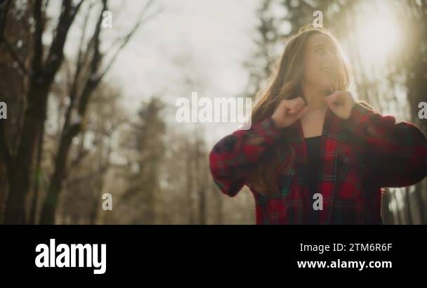 Female traveler finds inner peace in the beauty of nature, hiking ...