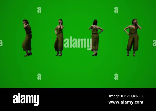 3D animated European mother green screen walking and calling and ...
