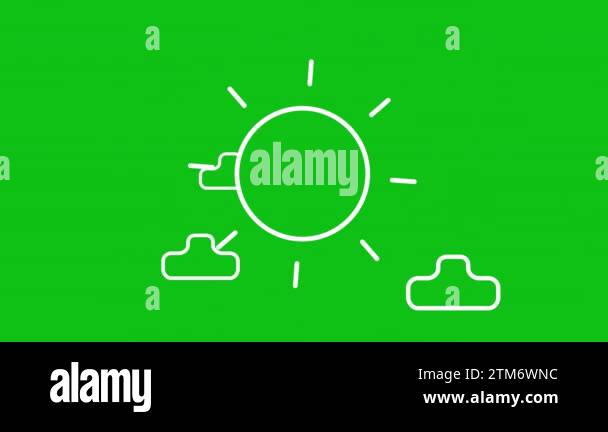 Cloudy sky white line icon animation. Sun and floating clouds. Weather ...