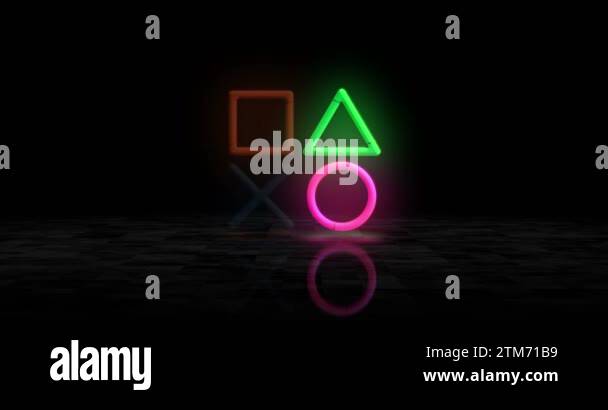 Joystick icons neon glowing symbol. Light color bulbs. Esport video ...