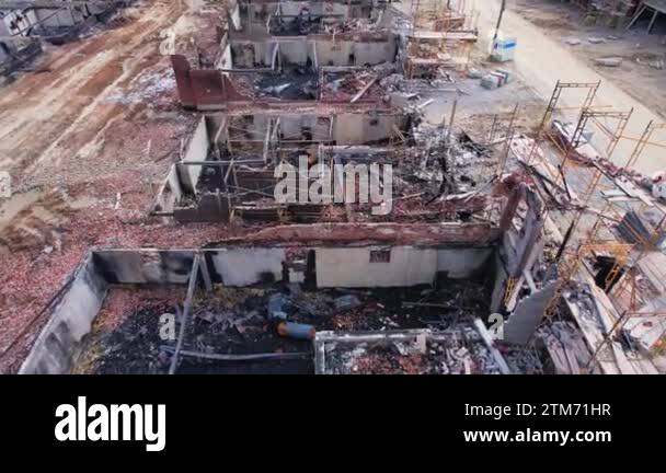 Aftermath of large fire in windy hot and dry day in Vaughan, Ontario ...
