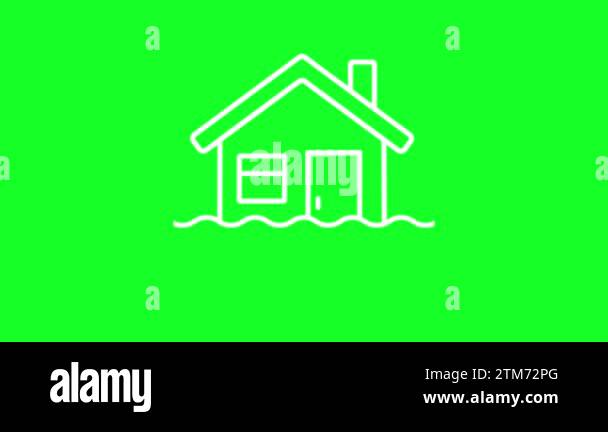 Animated flood white line icon. Deluge. Property damage. Loop HD video ...