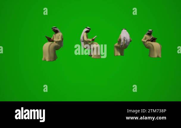 3d group different UAE and Arab Muslim men green screen background ...