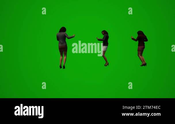 3D African woman green screen dancing and having fun the office several ...