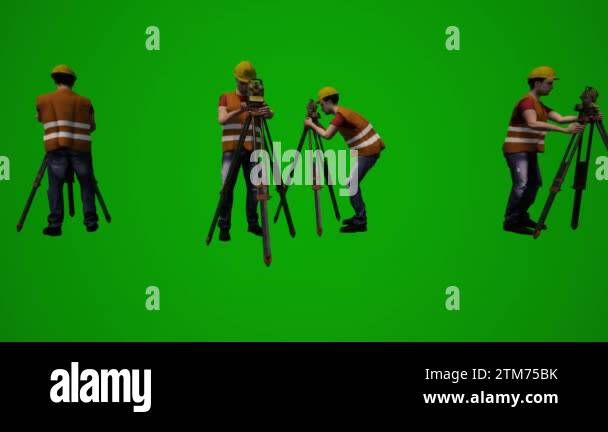 3D several architects and construction workers green screen walking and ...