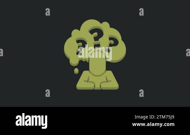Green Human head with question mark icon isolated on black background ...