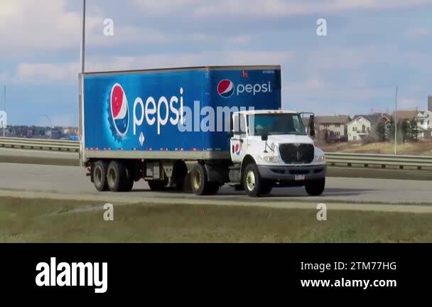 Calgary, Alberta, Canada. Apr 12, 2023 A panning of a Pepsi truck on ...