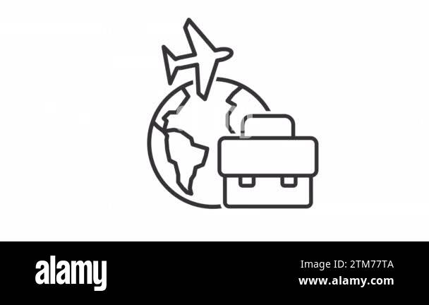 Business trip linear animation. Plane flying around globe. Company ...
