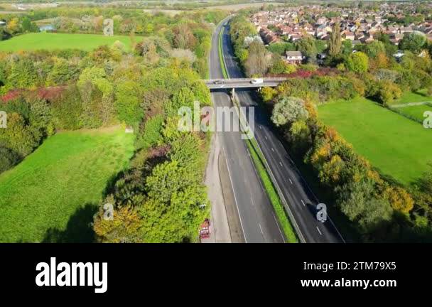 High Angle Footage of British Countryside Landscape and its Road Which ...