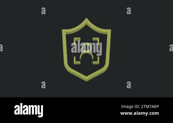 Green Shield face recognition icon isolated on black background. Face ...
