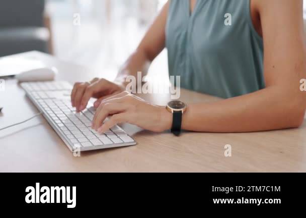 Business woman, hands and wrist pain from typing injury, accident or ...