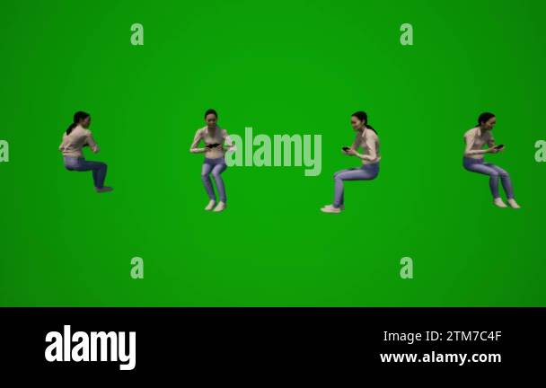 3D Asian female chef green screen sitting and relaxing and thinking ...