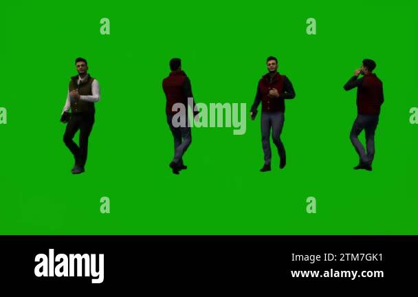 3D young male student green screen walking and looking around the ...