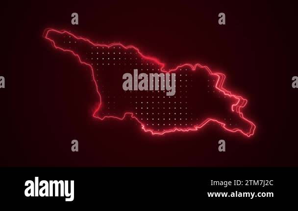 Neon Red Georgia Map Borders Outline Loop Background. Neon Red Colored ...