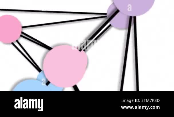 Animation with moving lines and circle shapes linked together on white ...