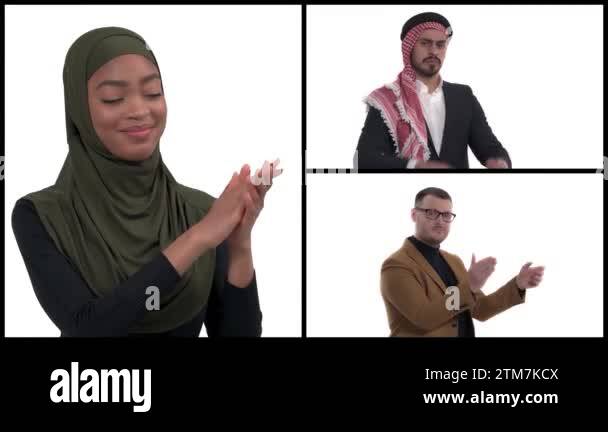 Unsatisfied millennial people of different races applauding in ...