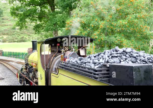 On a beautiful summer day steam train driver preparing narrow gauge ...