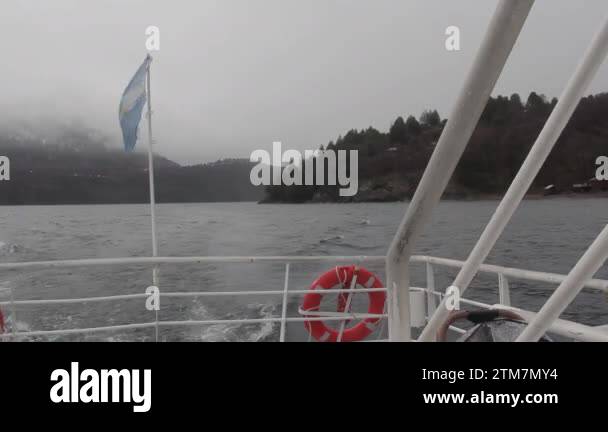 Flag of Argentina on the Stern of a Ship at Lacar Lake, San Martin de ...