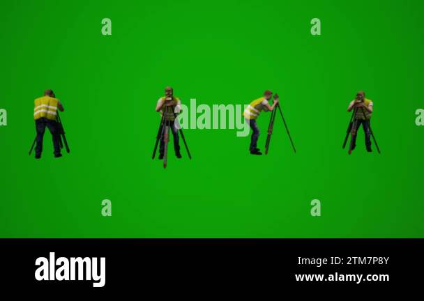 3D several architects and construction workers green screen walking and ...