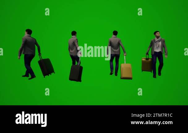 3d different australian men green screen background shopping and traveling for new year holidays ...