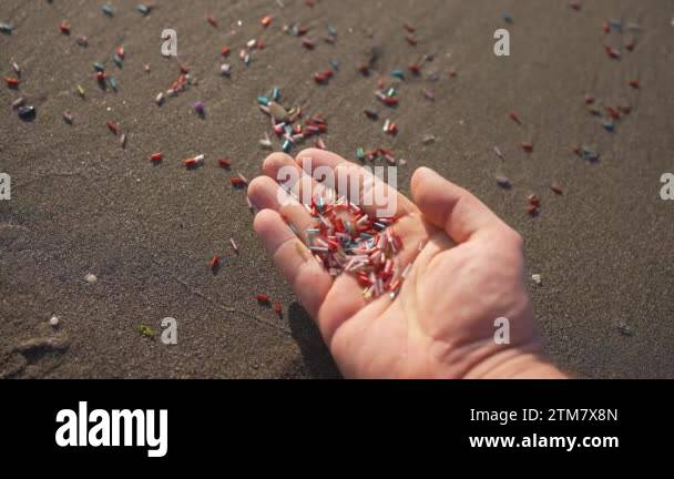 Plastic pollution Garbage recycling and microplastic particles in water ...