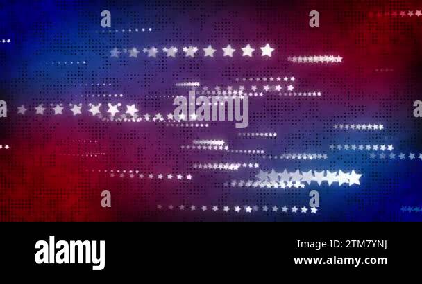 Animation of white stars moving on seamless loop on red and blue ...