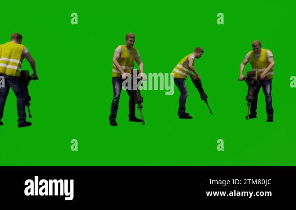 3D several architects and construction workers green screen walking and ...