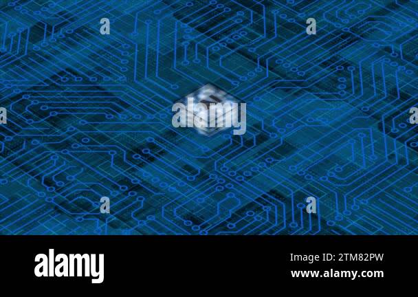 Animated Royal blue 3d Computer chip with connections and signals. AI Computer processor ...