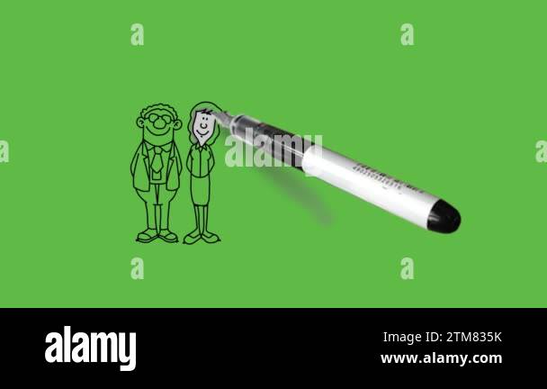 Draw group of seven people men and women stand think deeply hold their ...