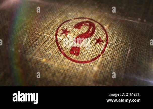 Question mark sign stamp on natural linen sack. Faq help query and ...
