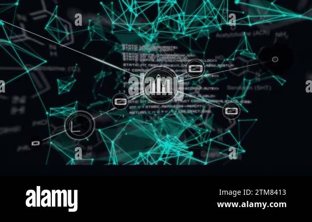 Animation Of Connected Dots Over Computer Language And Geometric Shapes