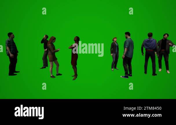 3d group different american male and female employees green screen ...