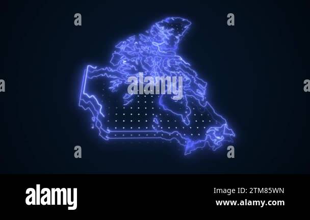 Neon Blue Canada Map Borders Outline Loop Background. Neon Blue Colored ...