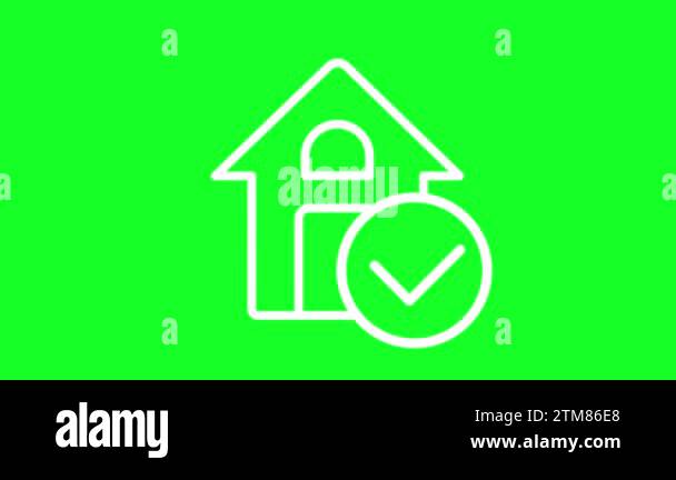 Animated inspection white line icon. Property. House and checkmark ...