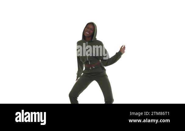 African American woman in hood dancing in afro street dance style ...