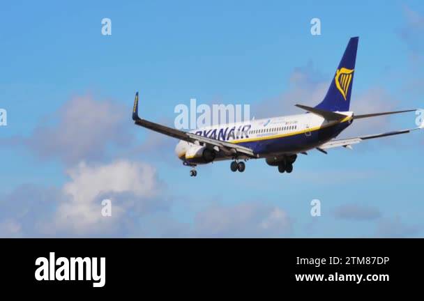 Passenger Airplane Boeing 737 NG MAX EI-DWX of Ryanair close up slow ...