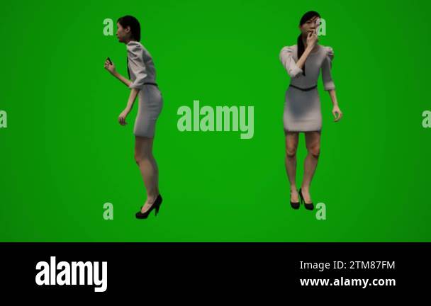 woman girl green screen 3d walk dance talk site shop mobile work and ...