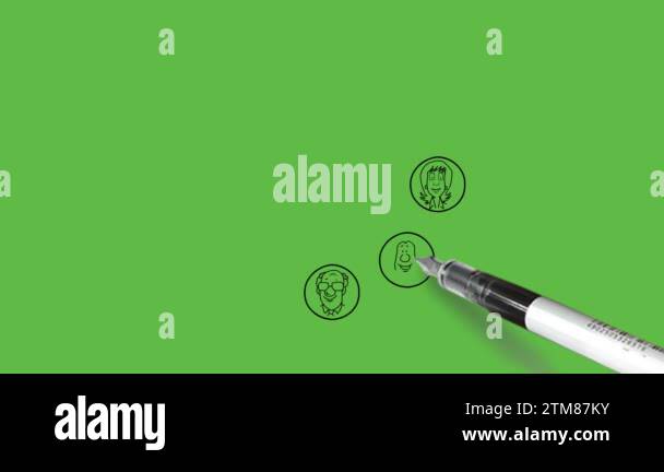 Draw round shape picture of nine people men and women jointly connected ...