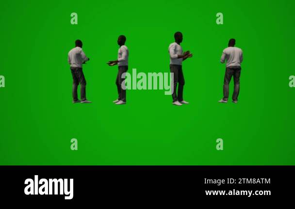3D black American man green screen acting and walking and talking ...