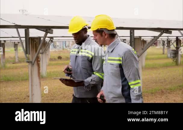 Teamwork engineers team checking security protection system at solar ...