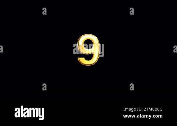 Loop Number Nine golden shine light motion animation on black abstract background. promote ...