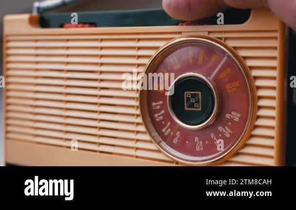 Close up, Male Fingers Adjust Frequency on an Old Vintage Retro ...