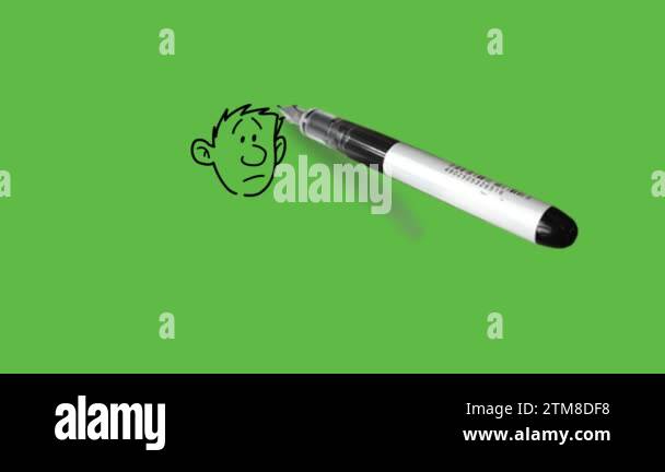 Draw little hungry boy with scattered hair, round nose, hold his hands ...
