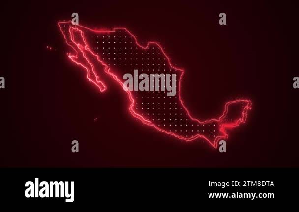 Neon Red Mexico Map Borders Outline Loop Background. Neon Red Colored ...